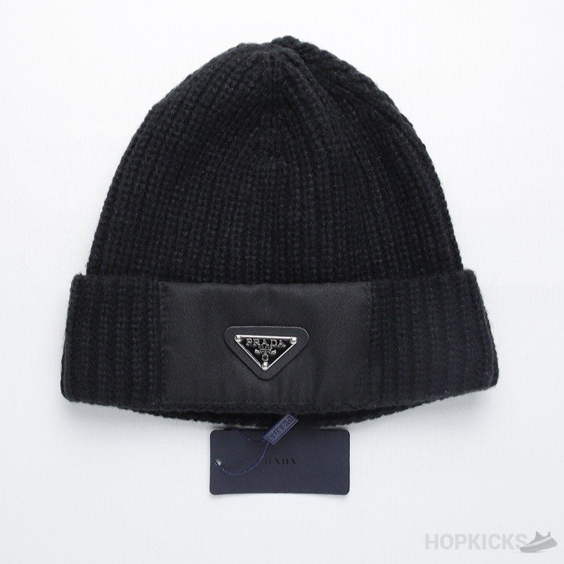 Prada Logo Rib Knit Beanie Hat