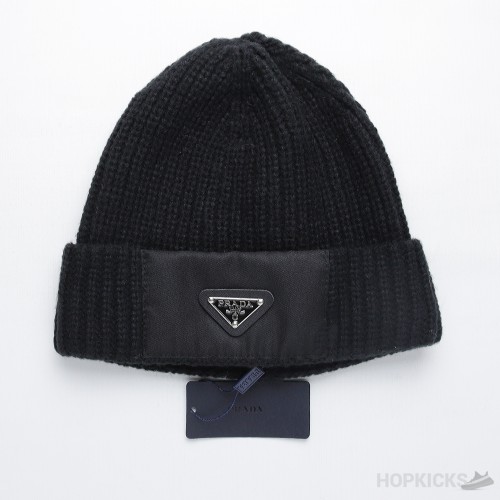 Prada Logo Rib Knit Beanie Hat